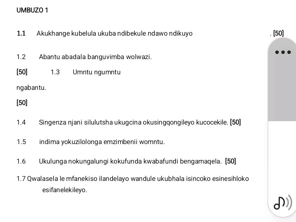 UMBUZO 1 1.1 Akukhange kubelula ukuba