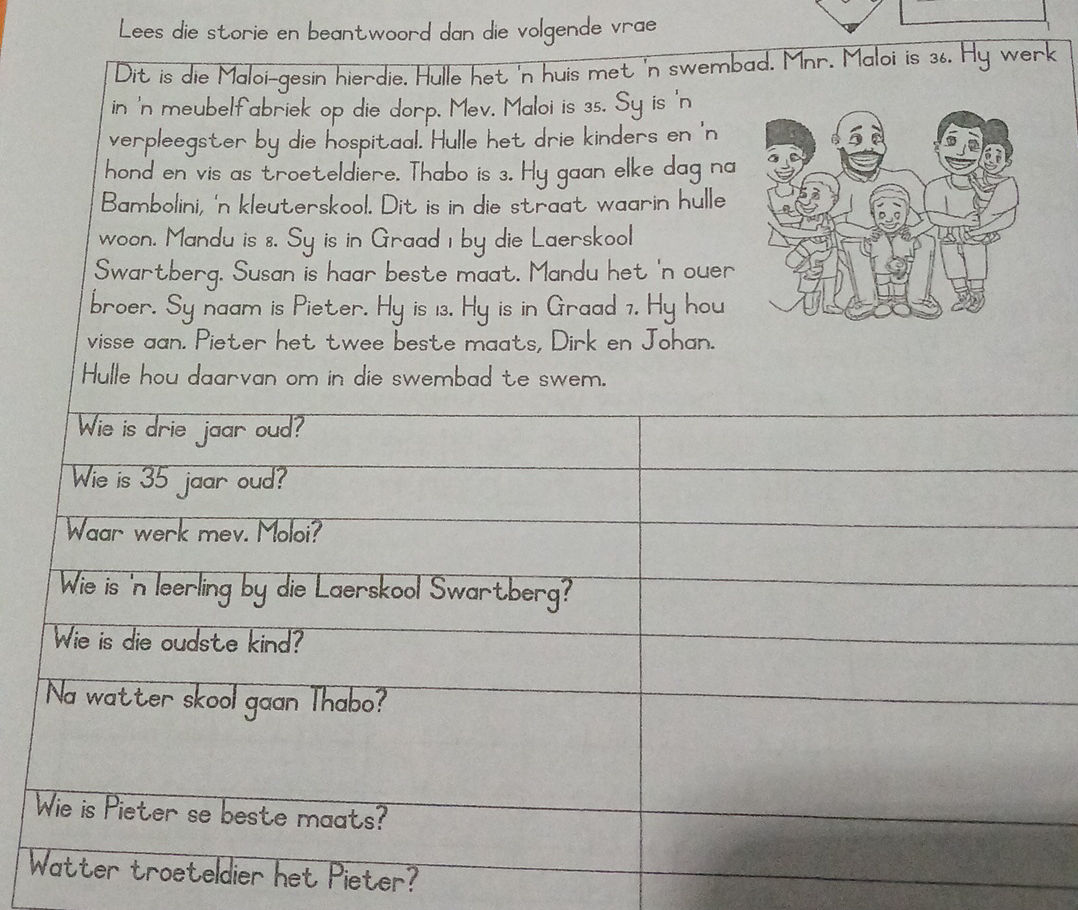 Lees die storie en beantwoord dan die | StudyX