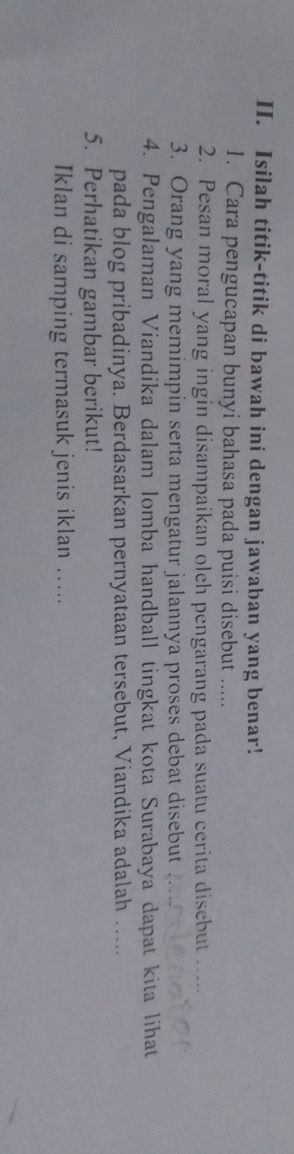 II. Isilah titik-titik di bawah ini dengan | StudyX