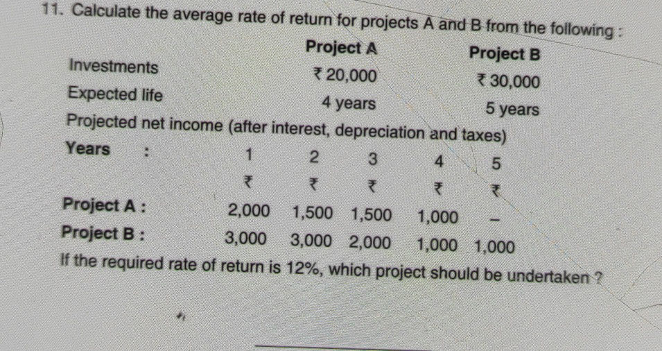 11. Calculate the average rate of return for | StudyX