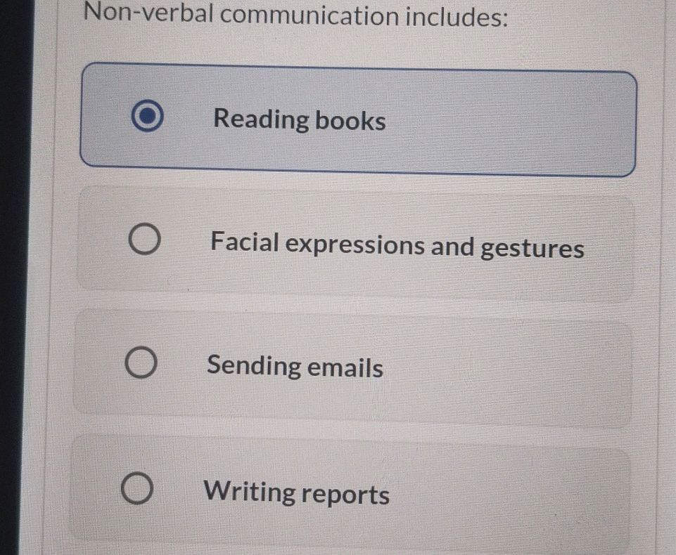 Non-verbal communication includes: Reading | StudyX