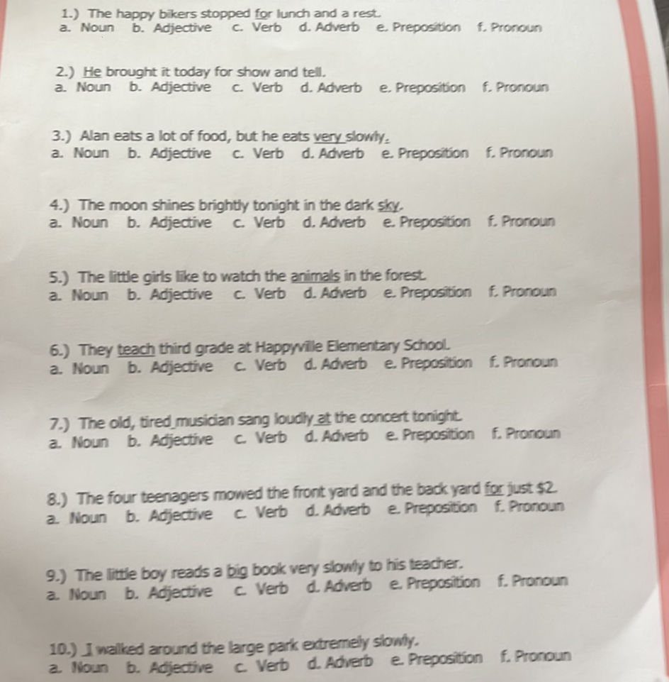 1.) The happy bikers stopped for lunch and a | StudyX