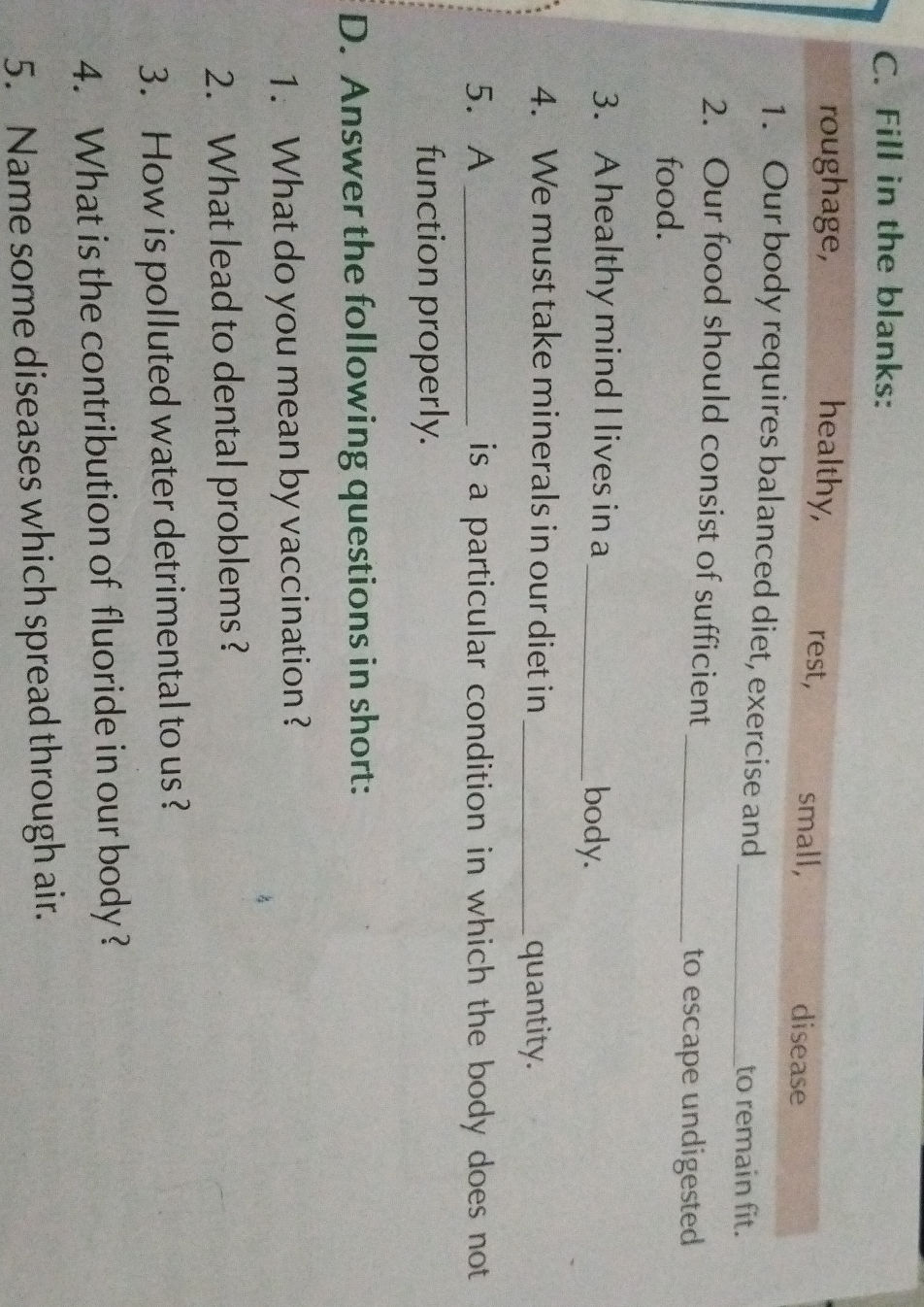 C. Fill in the blanks: roughage, healthy, | StudyX