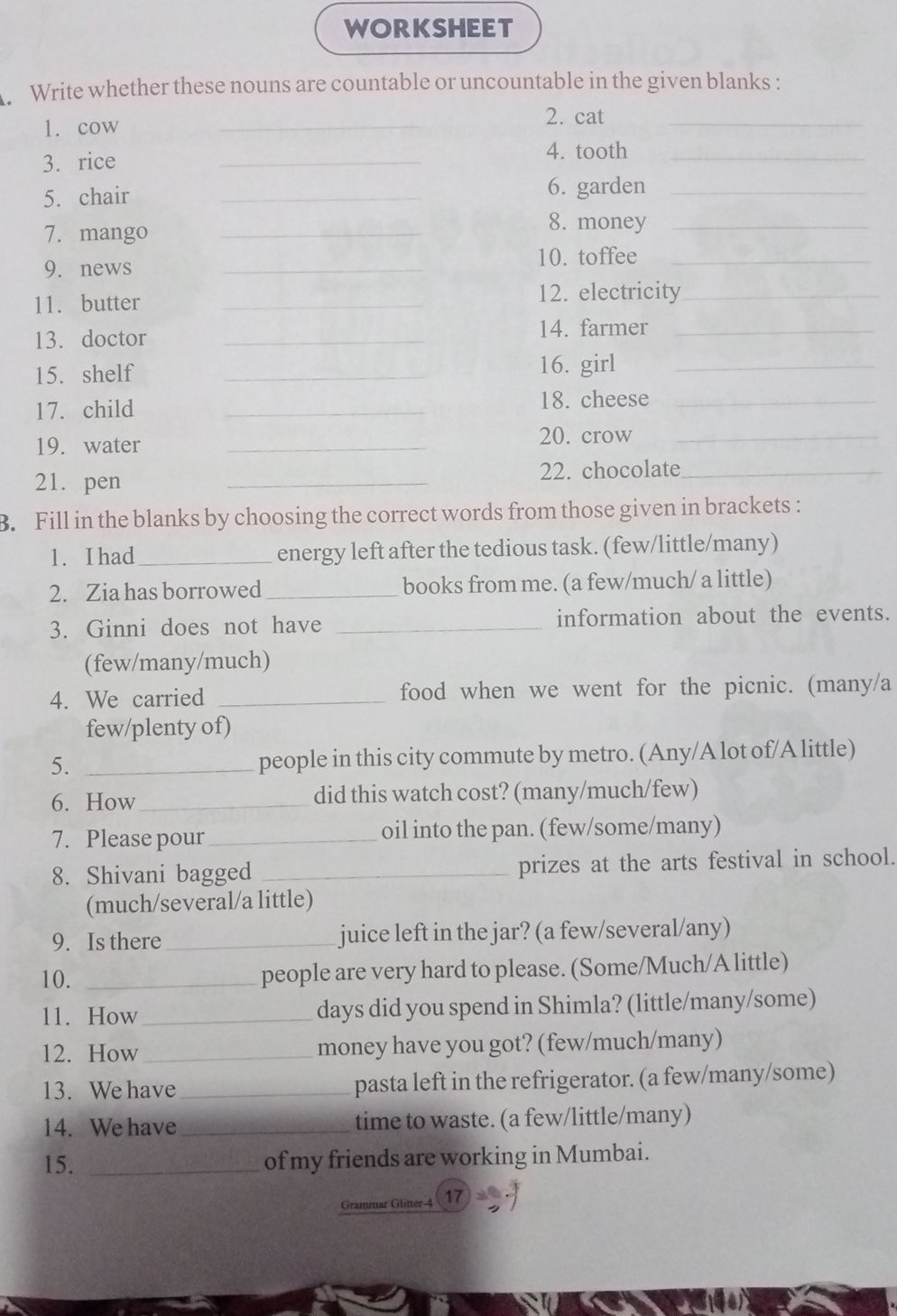 A. Write whether these nouns are countable | StudyX