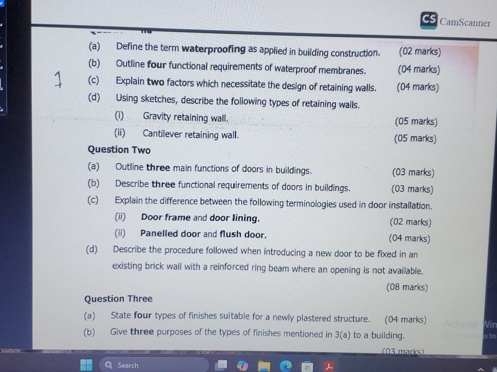 (a) Define the term waterproofing as applied | StudyX