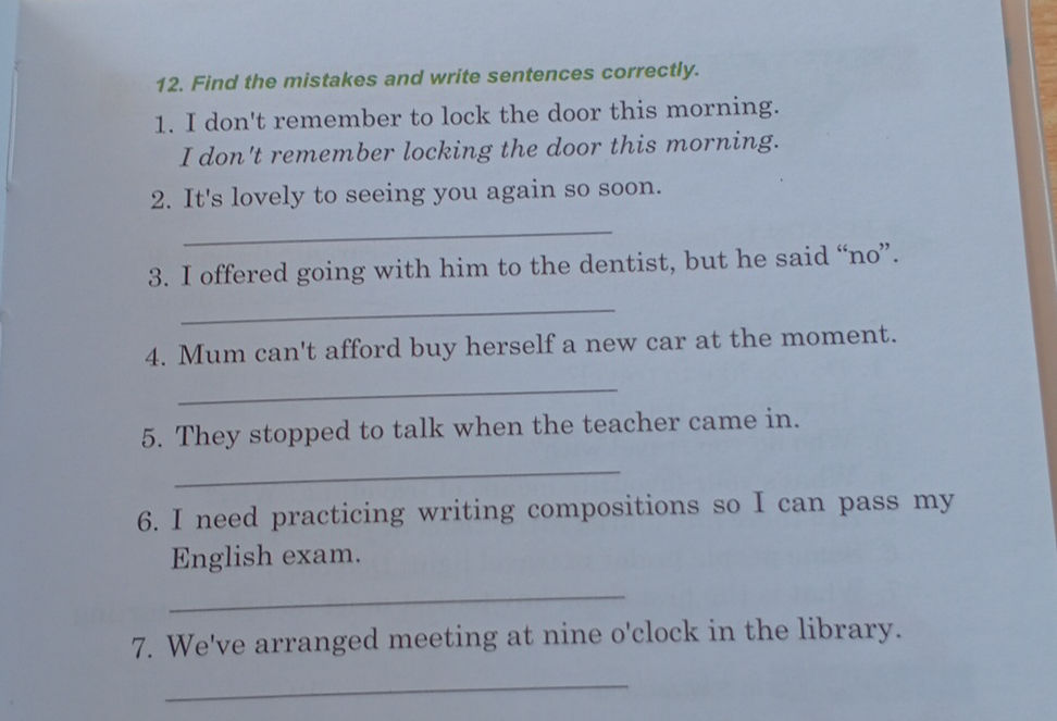 12. Find the mistakes and write sentences | StudyX