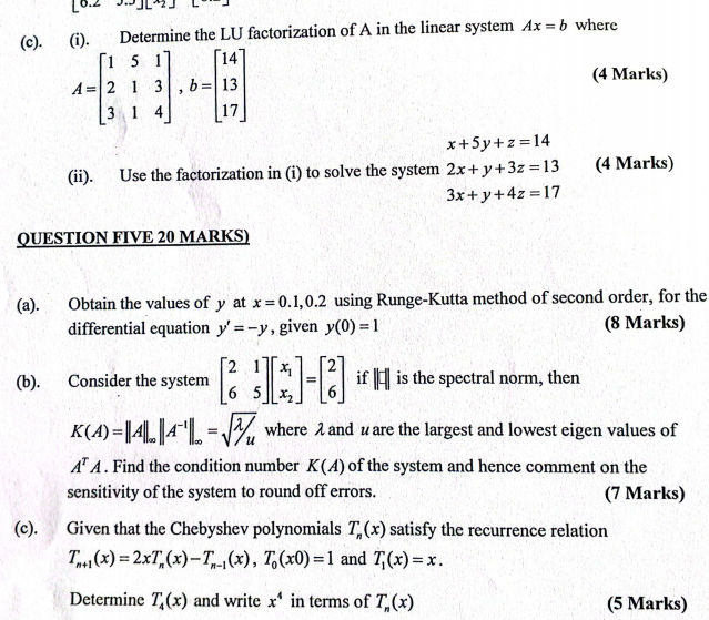 (c). (i). Determine the LU factorization of | StudyX