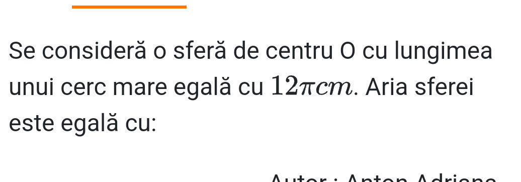 Se consideră o sferă de centru O cu lungimea | StudyX