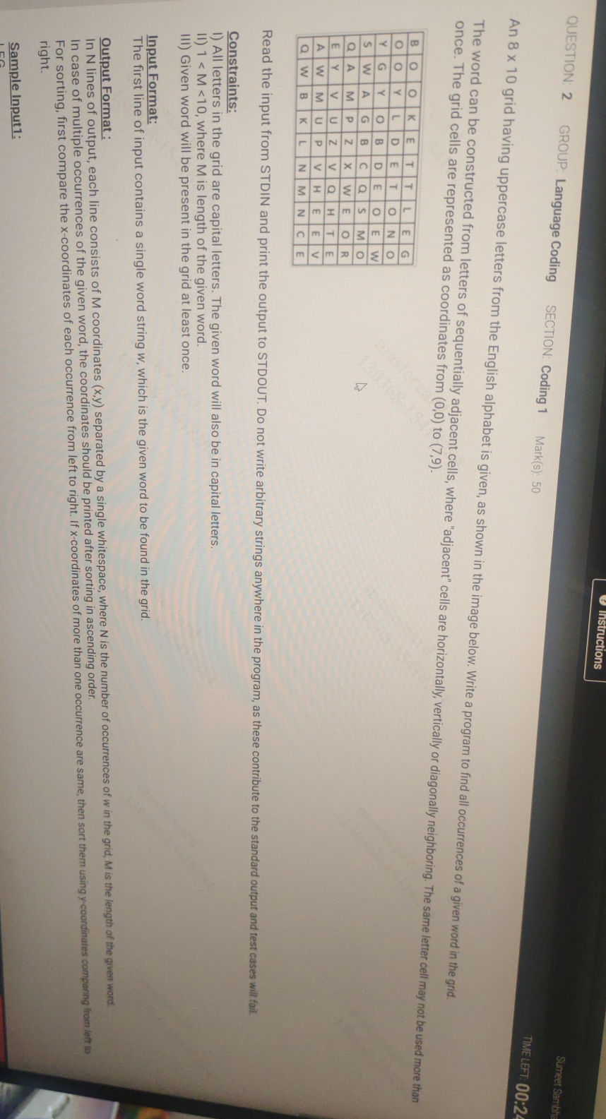 An 8 x 10 grid having uppercase letters from | StudyX