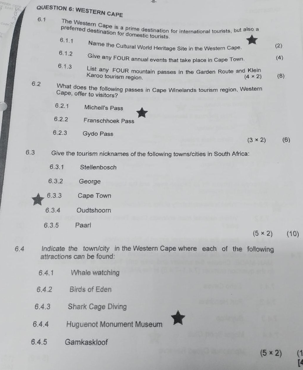 6. QUESTION 6: WESTERN CAPE 6.1 The | StudyX