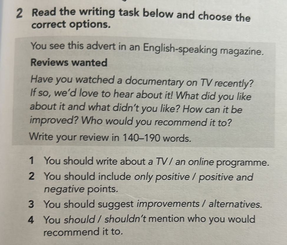 2 Read the writing task below and choose the | StudyX