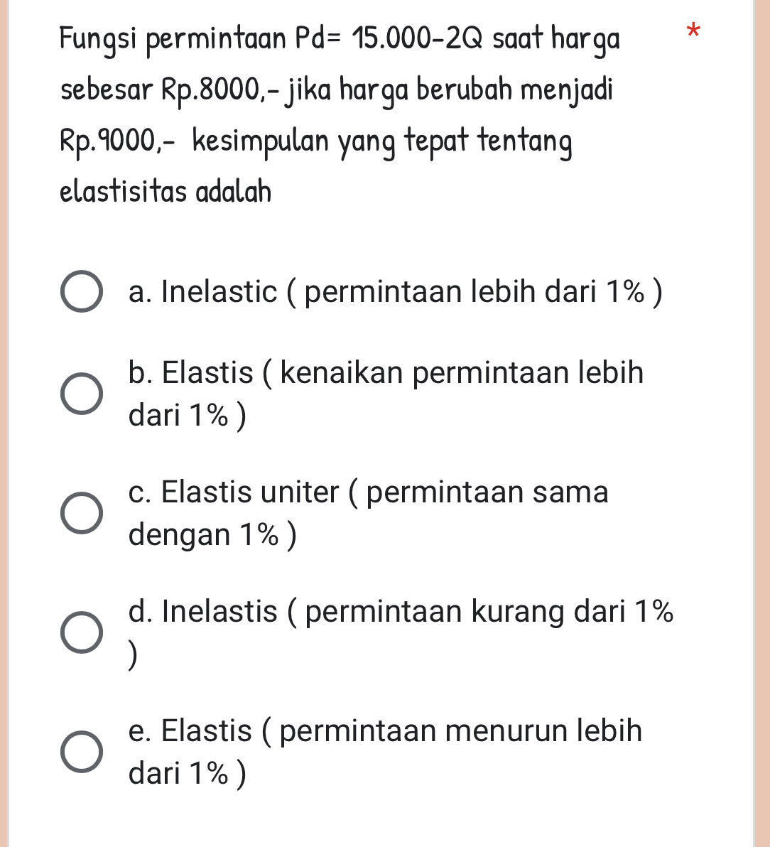 Fungsi permintaan Pd= 15.000-2Q saat harga | StudyX