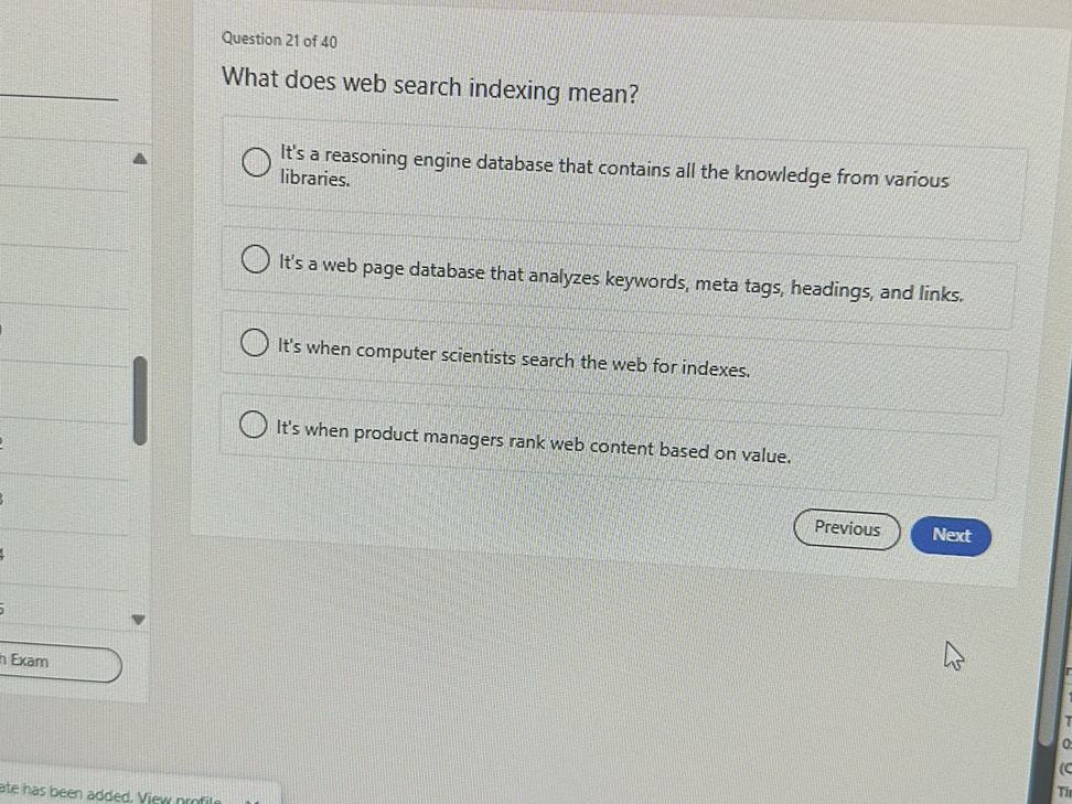 What does web search indexing mean? It's a | StudyX
