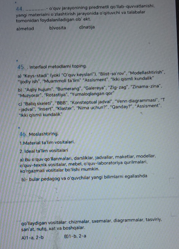 44. o'quv jarayonining predmetli | StudyX