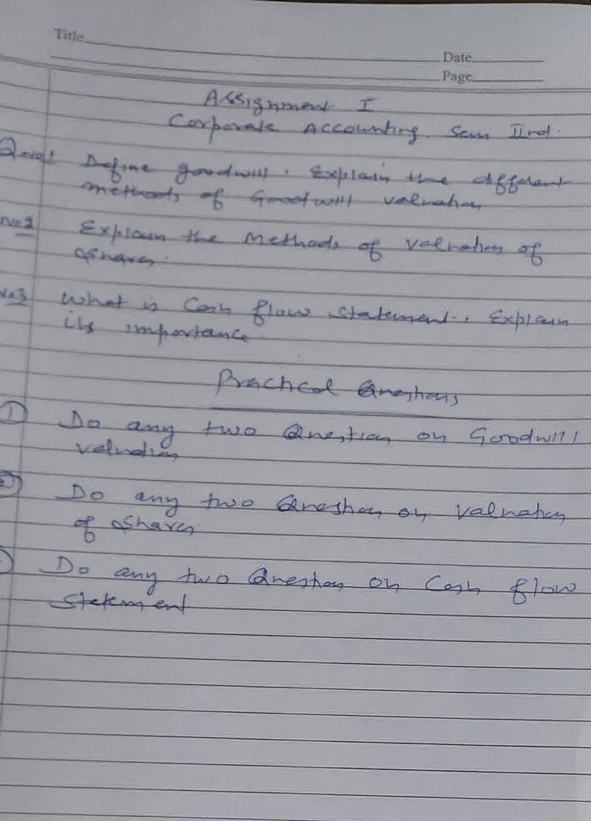 Q1. Define goodwill. Explain the different | StudyX
