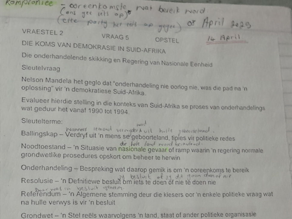 DIE KOMS VAN DEMOKRASIE IN SUID-AFRIKA Die | StudyX