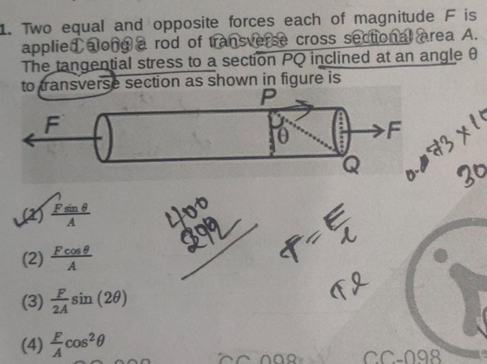 1. Two equal and opposite forces each of | StudyX