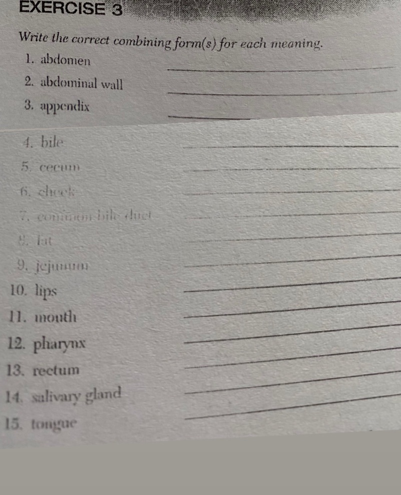 Write the correct combining form(s) for each | StudyX