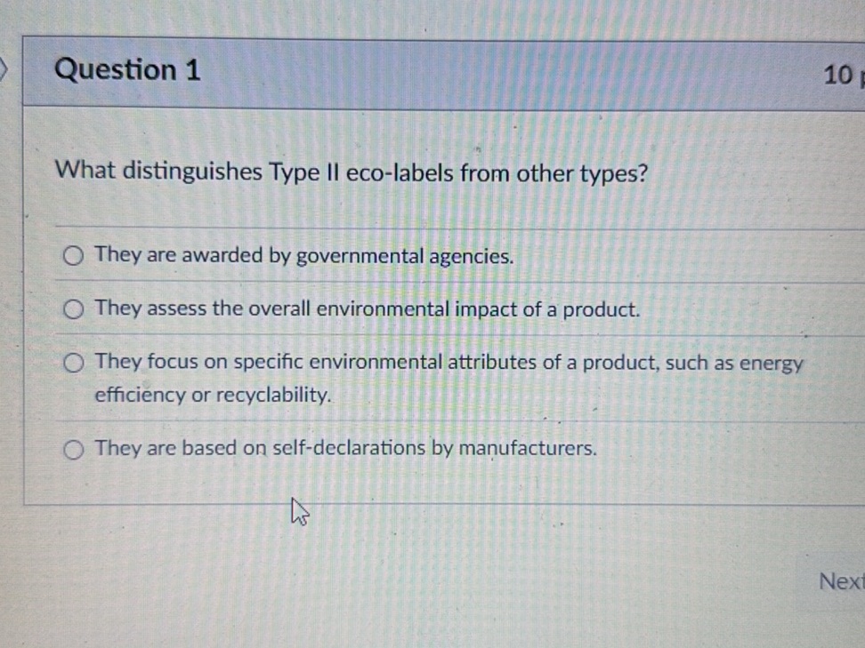 What distinguishes Type II eco-labels from | StudyX