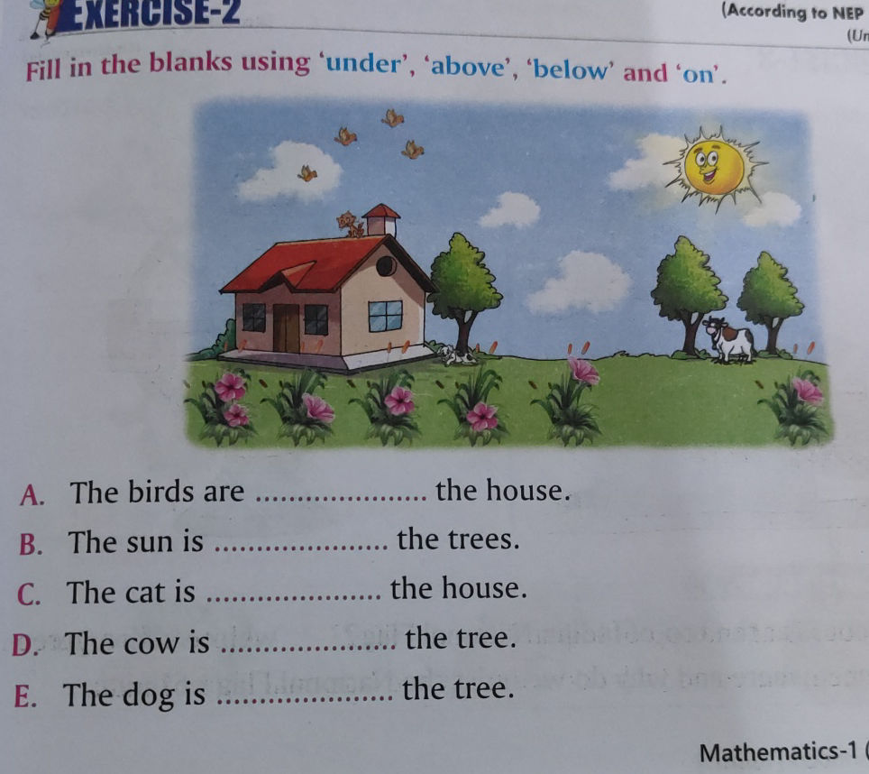 Fill in the blanks using 'under', 'above', | StudyX