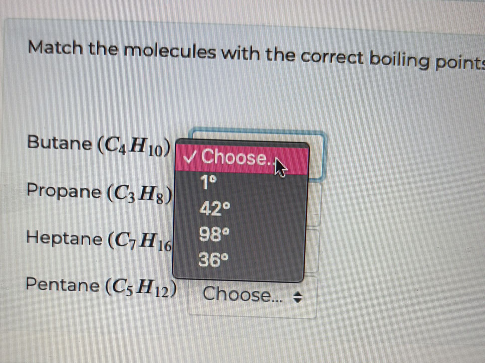 Match the molecules with the correct boiling | StudyX