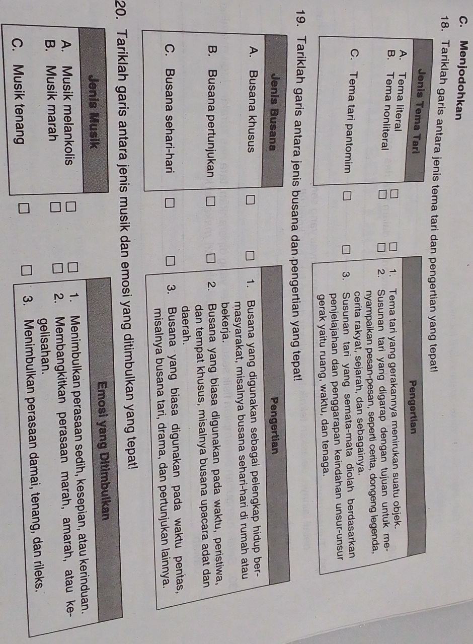 18. Tariklah garis antara jenis tema tari | StudyX