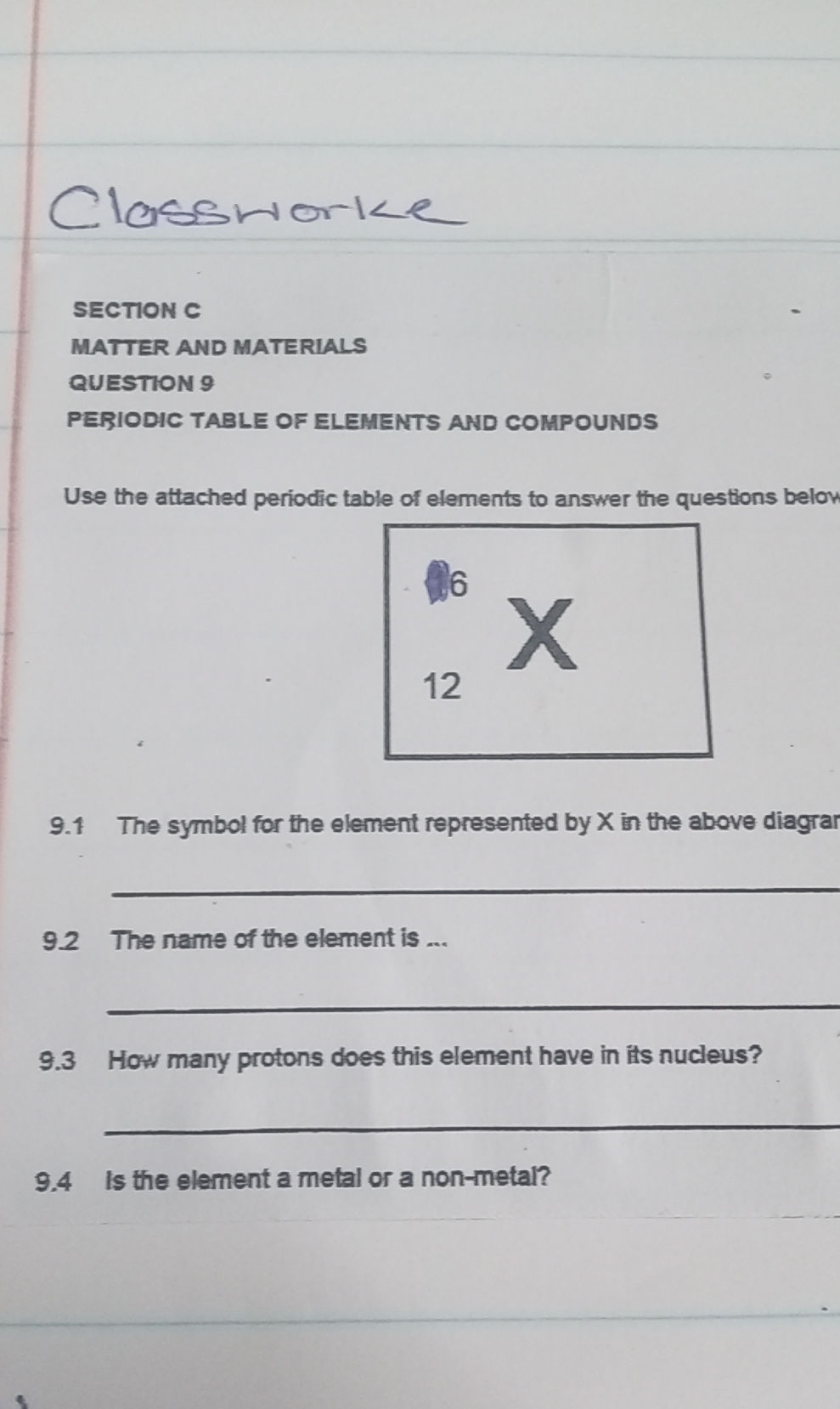 9.1 The symbol for the element represented | StudyX