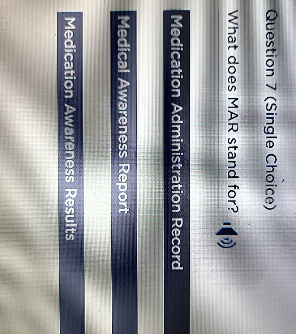 Question 7 (Single Choice) What does MAR | StudyX