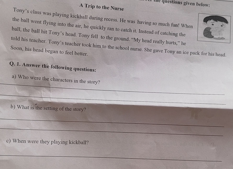 A Trip to the Nurse Tony's class was | StudyX