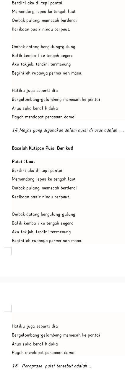 14. Majas yang digunakan dalam puisi di atas | StudyX