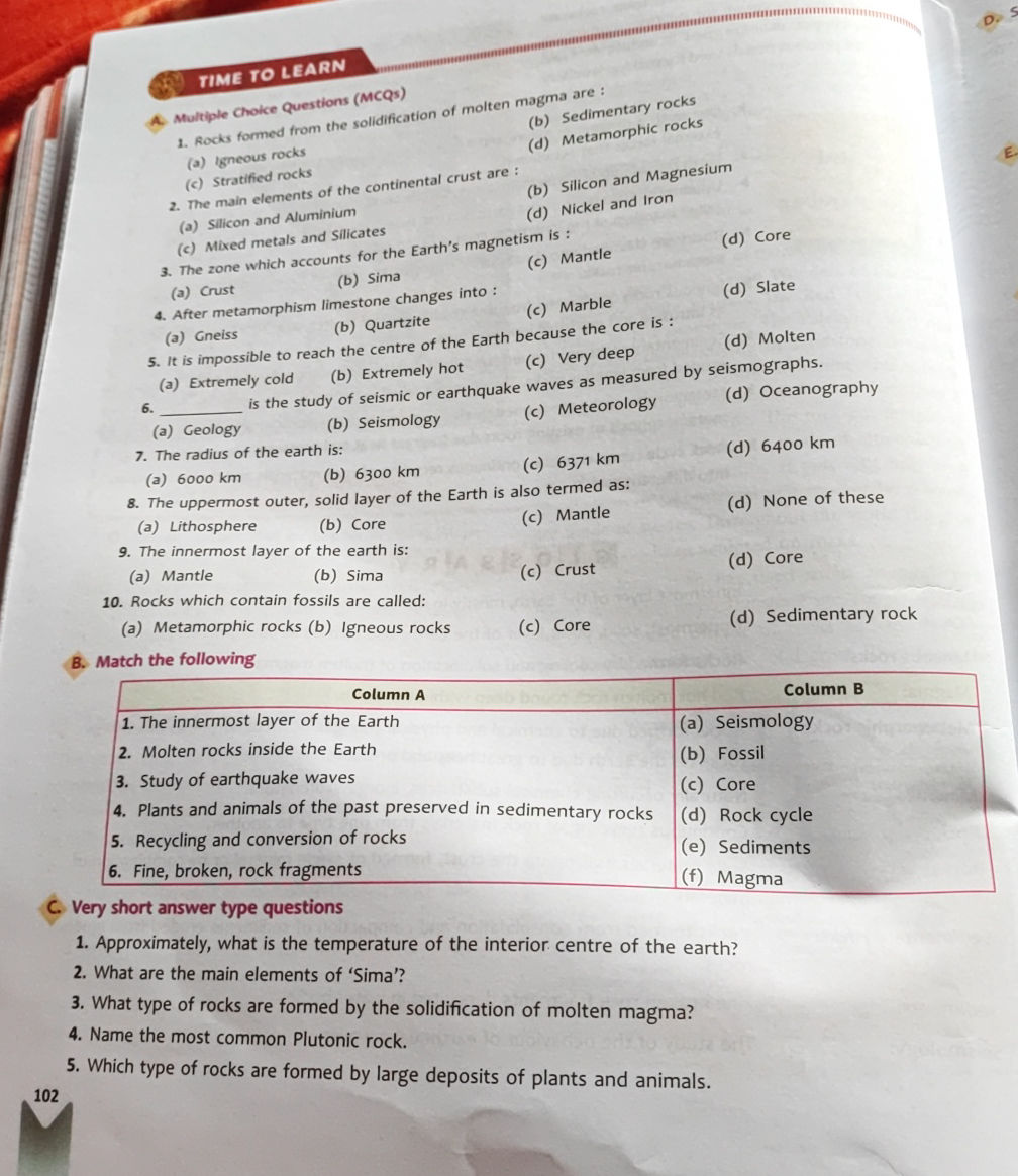 Multiple Choice Questions (MCQs) 1. Rocks | StudyX