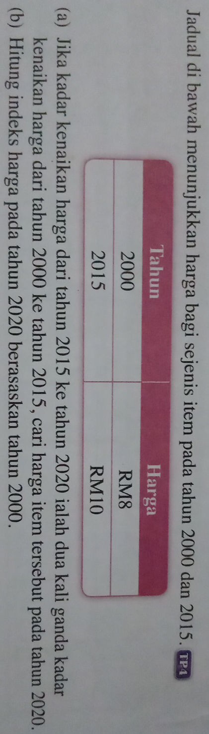 Jadual di bawah menunjukkan harga bagi | StudyX