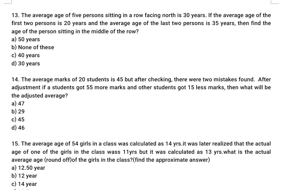 13. The average age of five persons sitting | StudyX