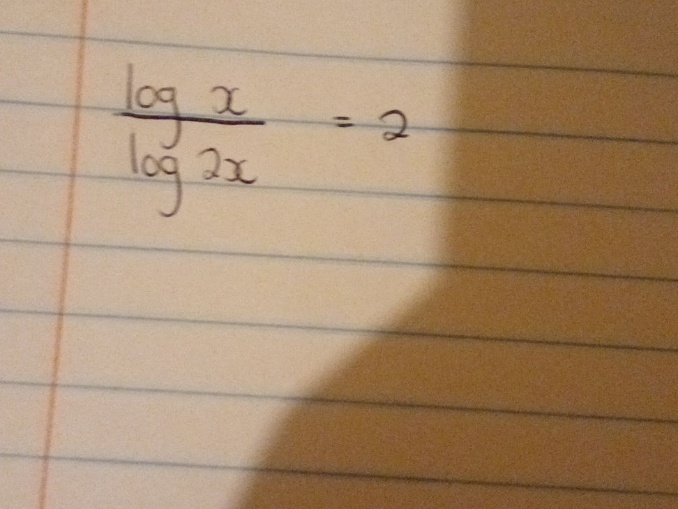 Solving Logarithmic Equation: log x / log 2x | StudyX