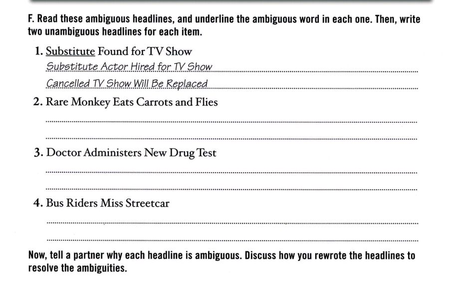 F. Read these ambiguous headlines, and | StudyX