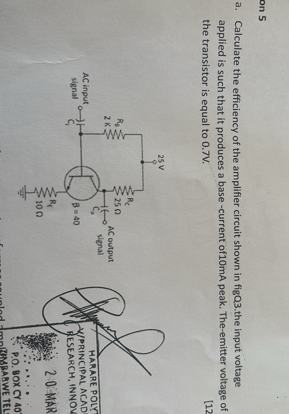 a. Calculate the efficiency of the amplifier | StudyX