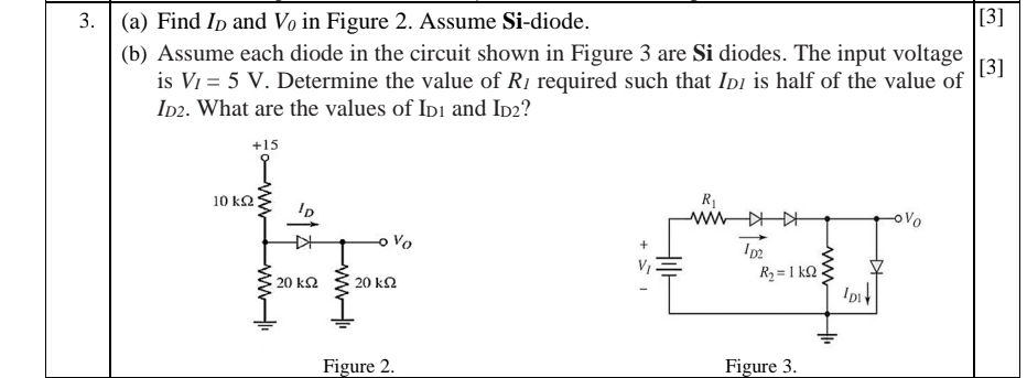 3. (a) Find $I_D$ and $V_0$ in Figure 2. | StudyX