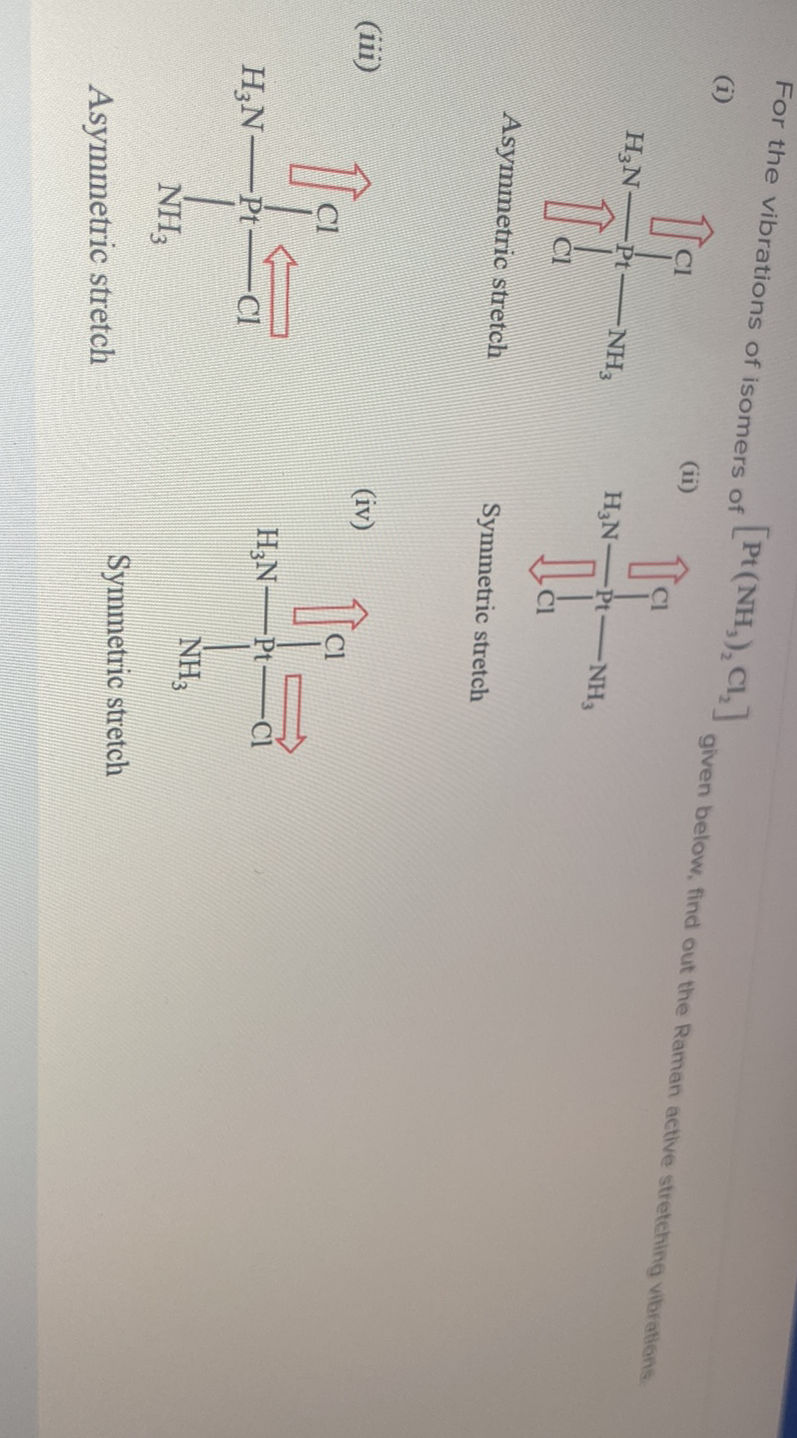 For the vibrations of isomers of [Pt(NH₃)₂ | StudyX