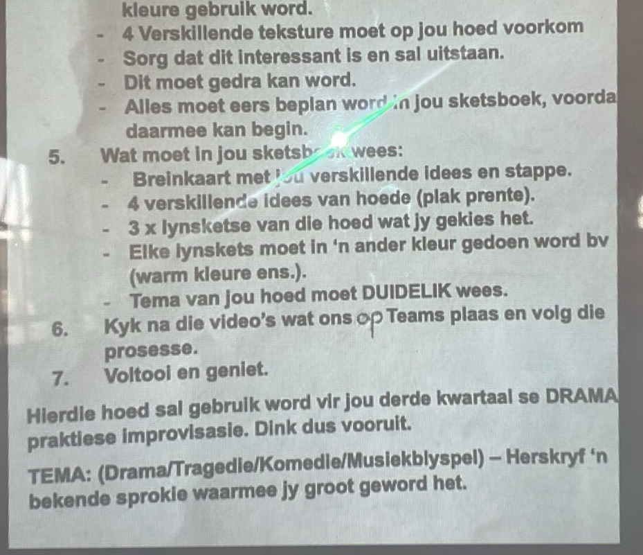 5. Wat moet in jou sketsboek wees: - | StudyX