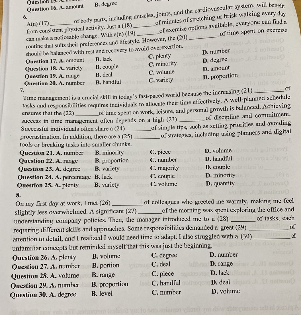 6. Question 16. A. amount B. degree C. | StudyX