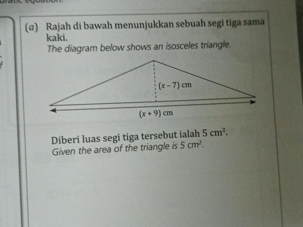 (a) Rajah di bawah menunjukkan sebuah segi | StudyX