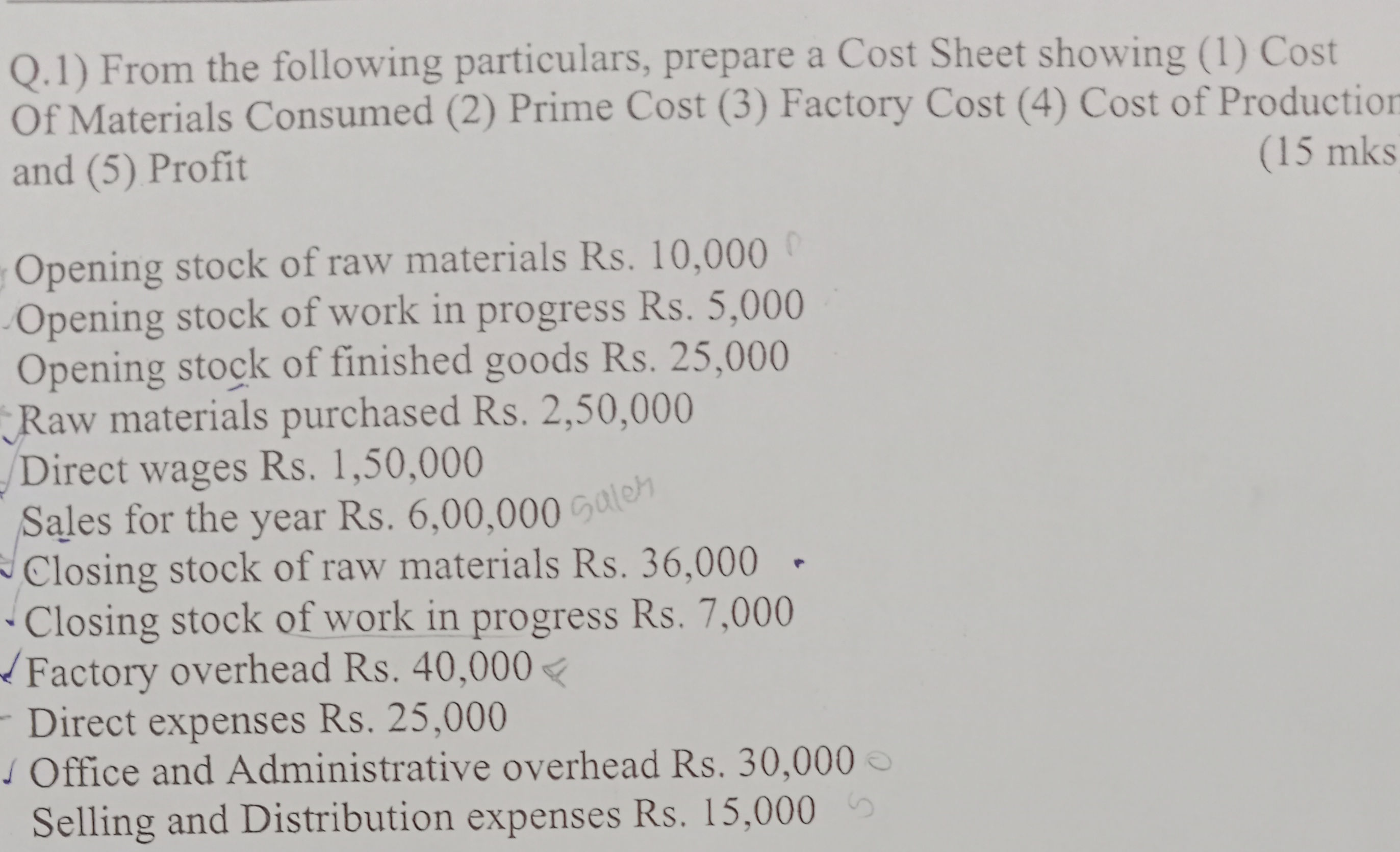 Q.1) From the following particulars, prepare | StudyX