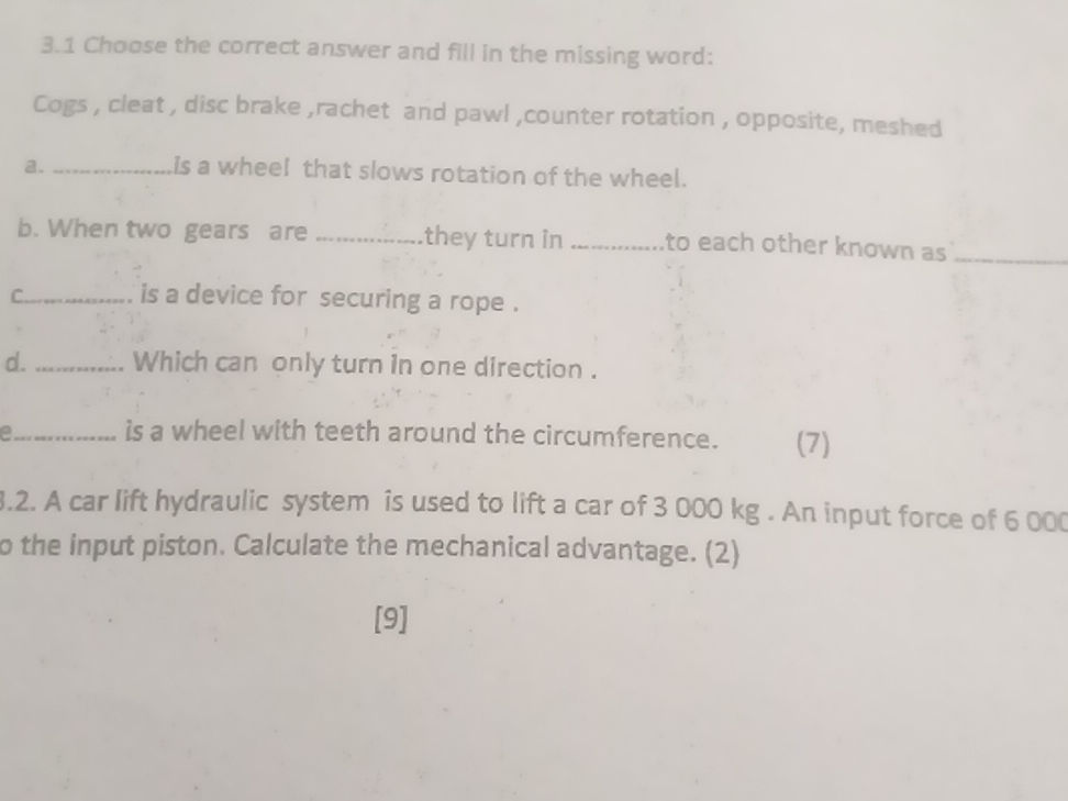 3.1 Choose the correct answer and fill in | StudyX