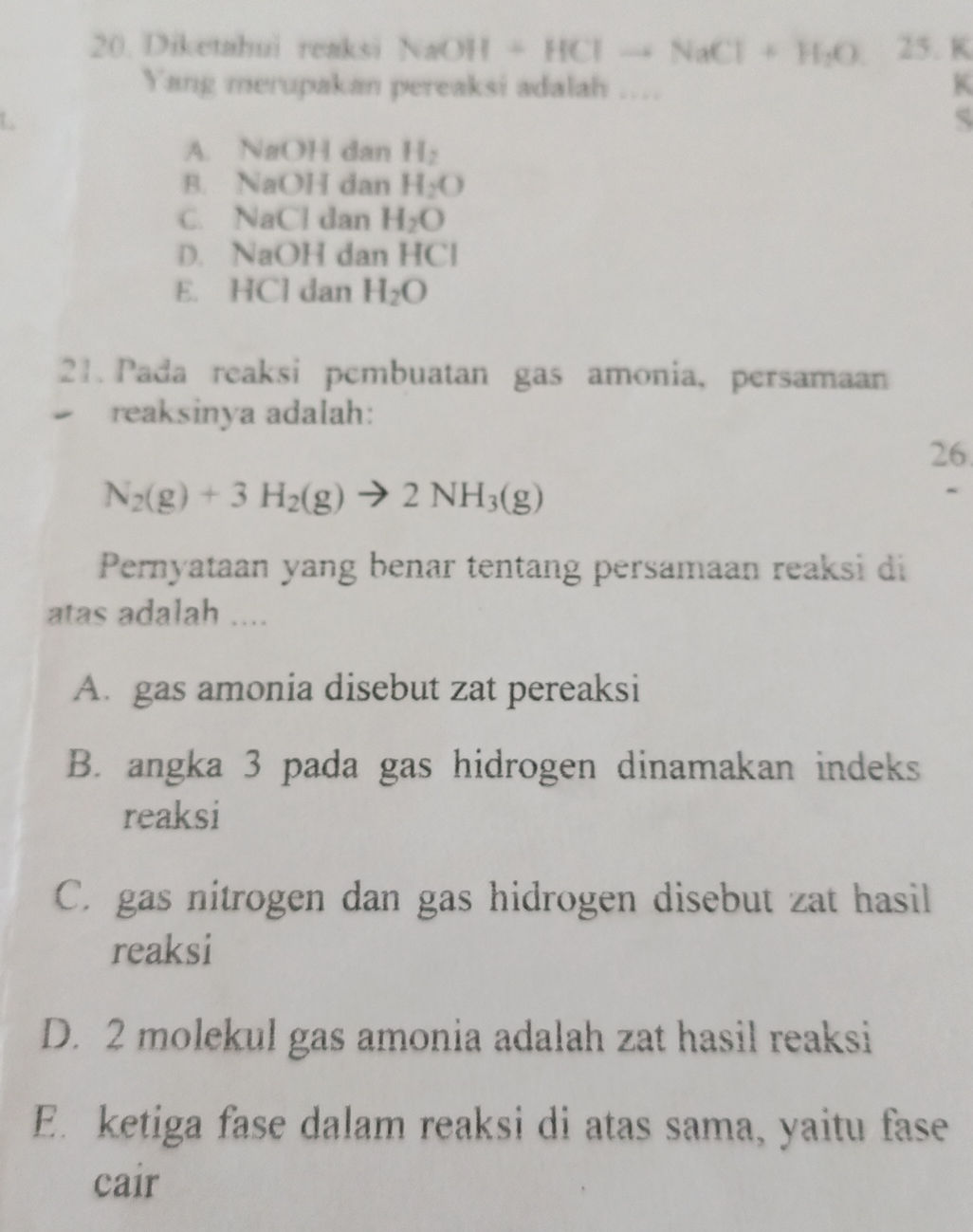 20. Diketahui reaksi $NaOH + HCl NaCl + | StudyX