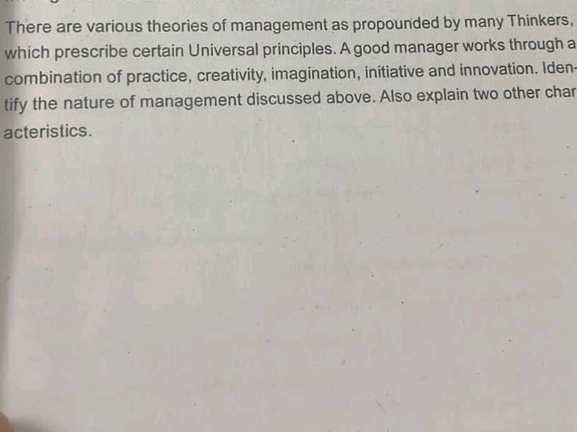 Identify the nature of management discussed | StudyX