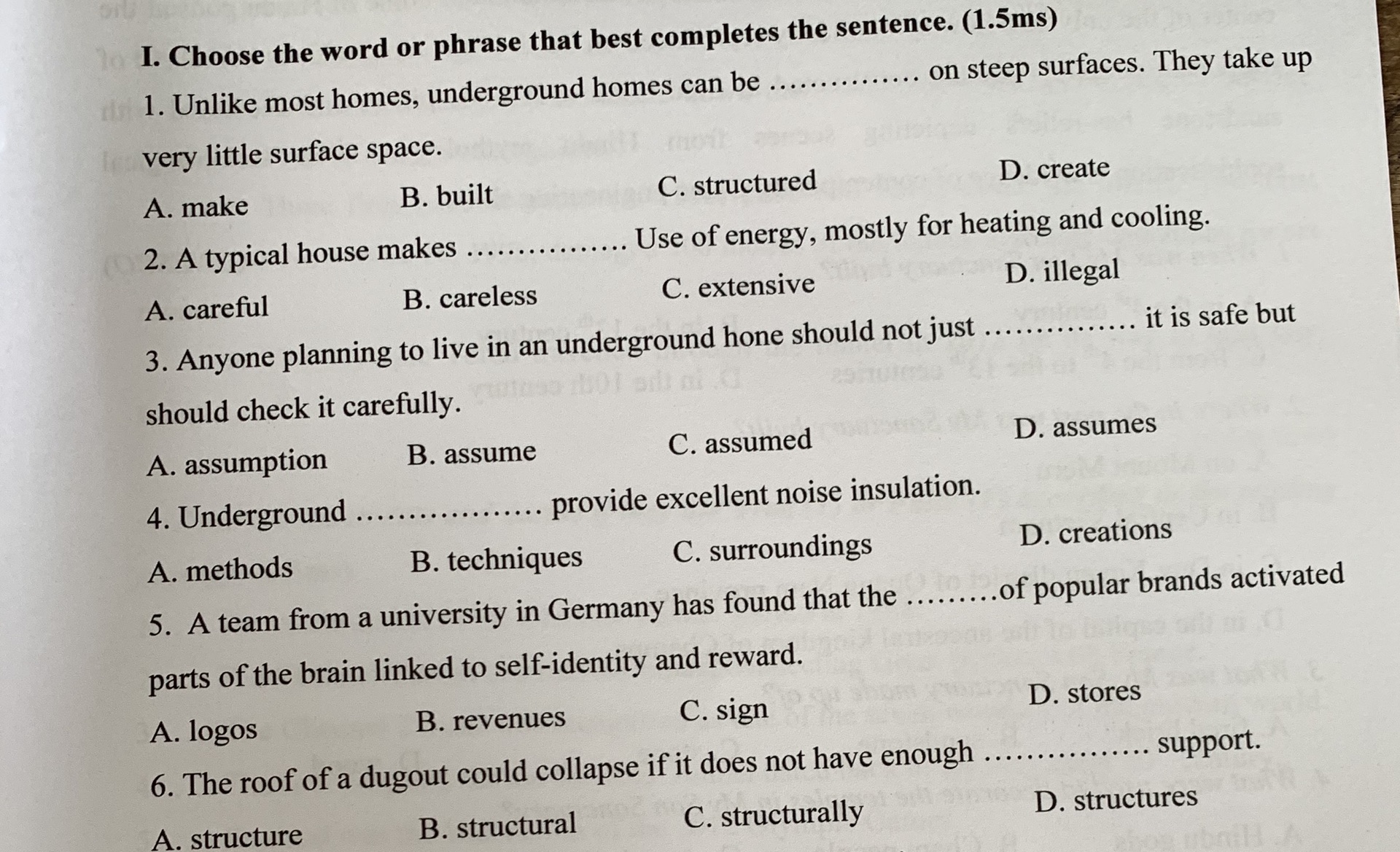 I. Choose the word or phrase that best | StudyX