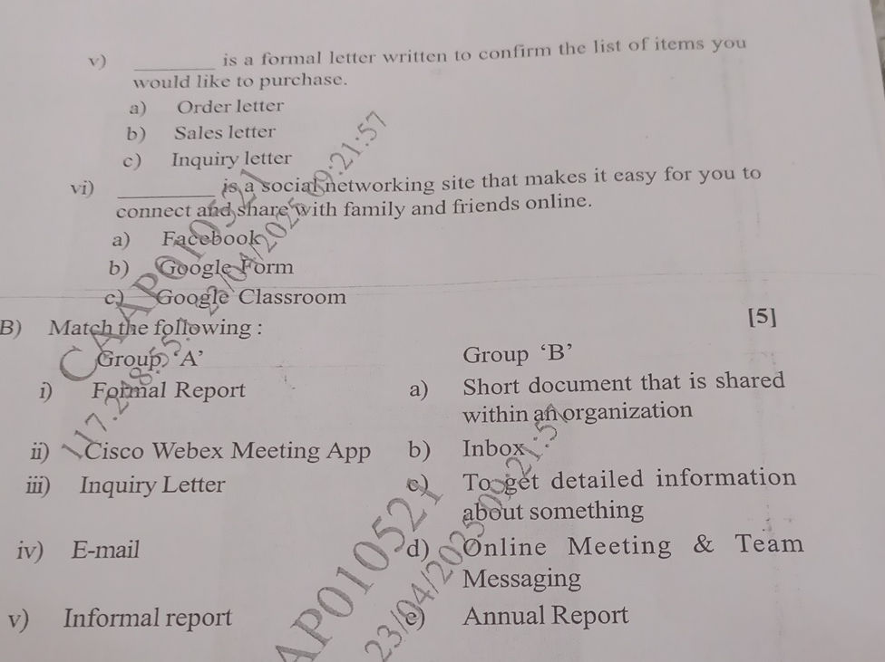 v) ______ is a formal letter written to | StudyX