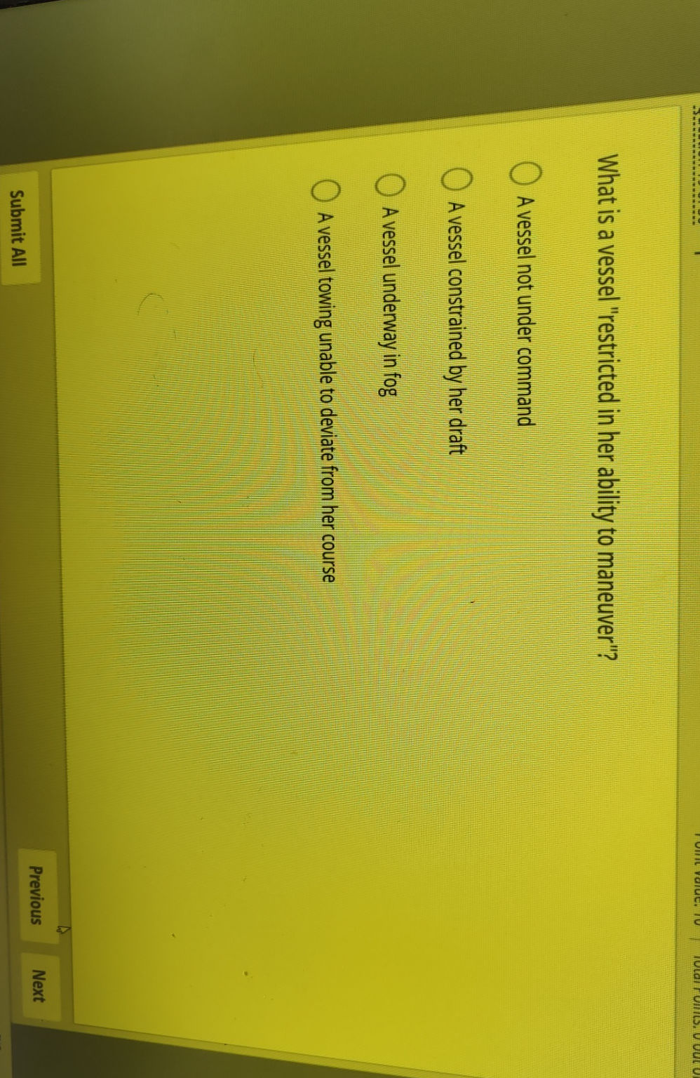 What is a vessel "restricted in her ability | StudyX