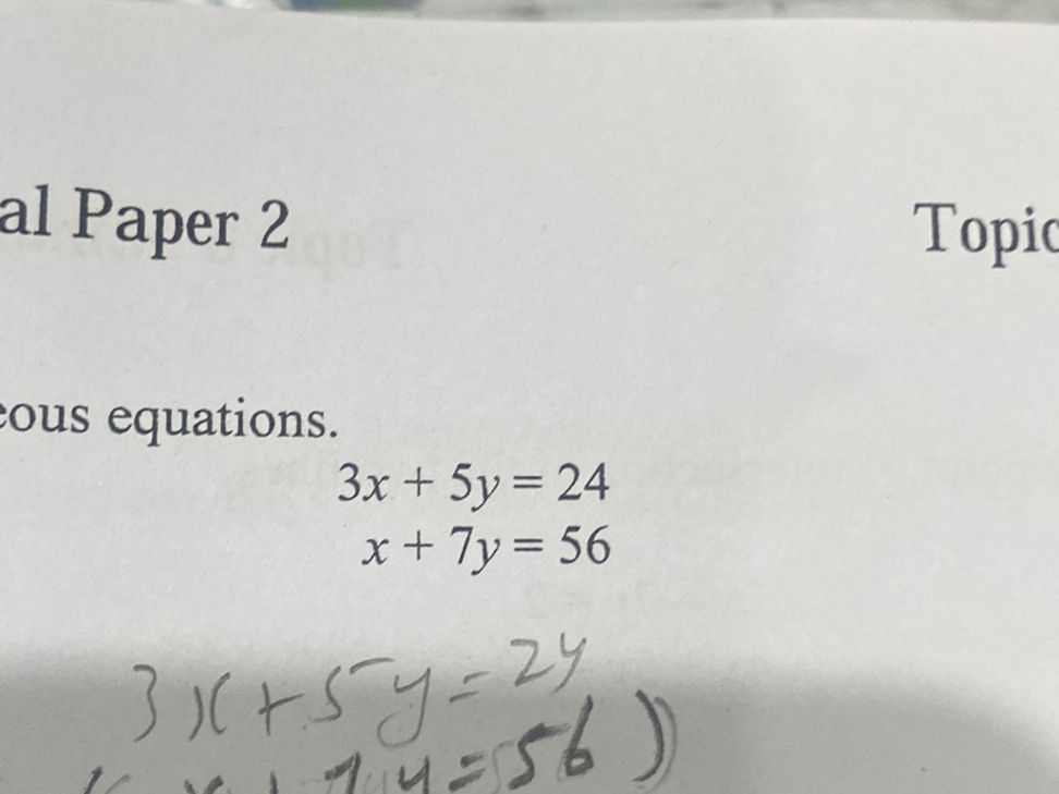 Solve the following simultaneous equations: | StudyX