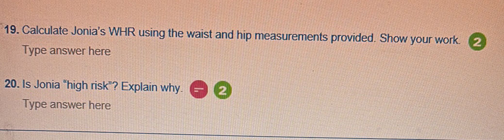 19. Calculate Jonia's WHR using the waist | StudyX